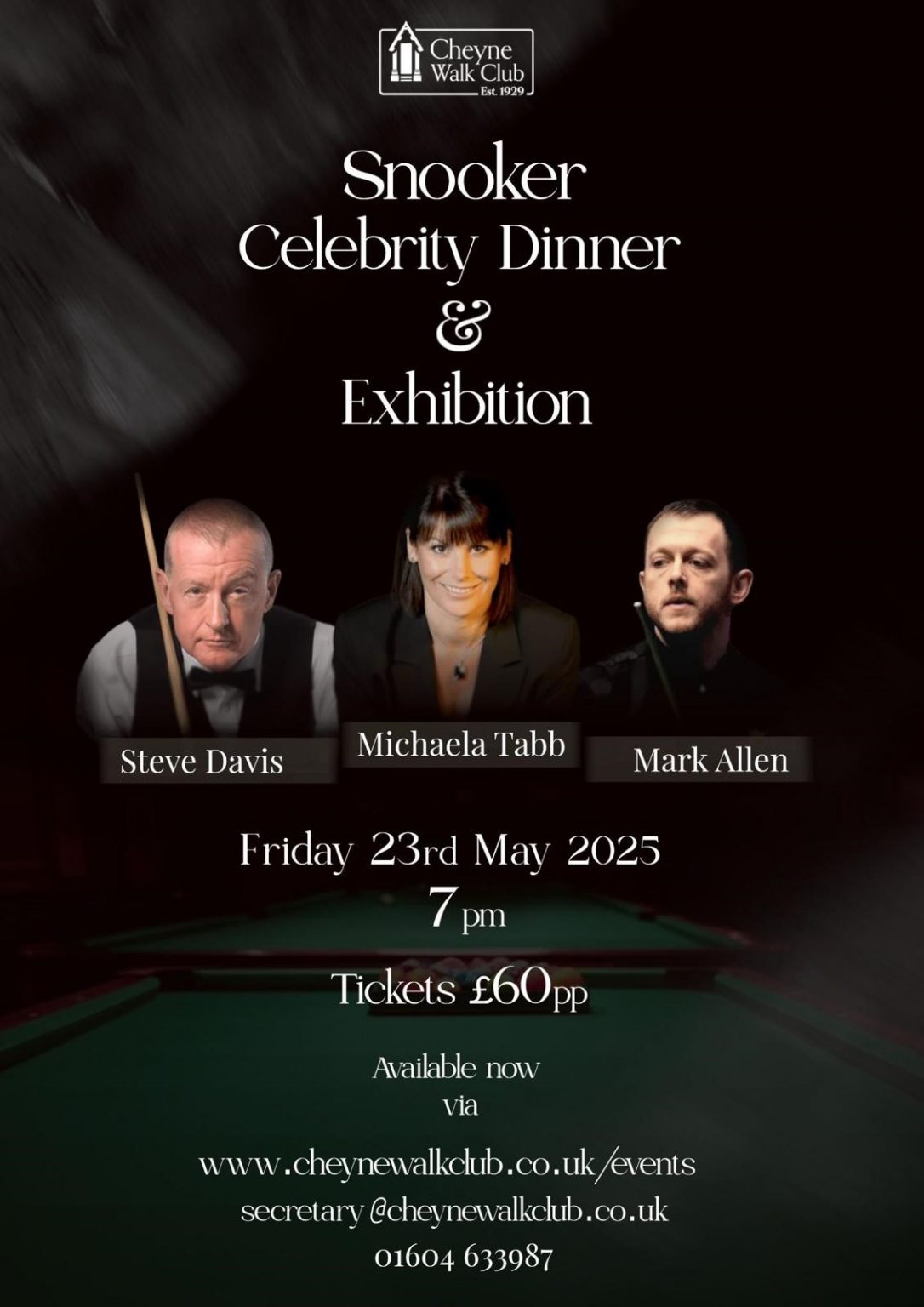 Snooker Celebrity Dinner & Exhibition – Cheyne Walk Club